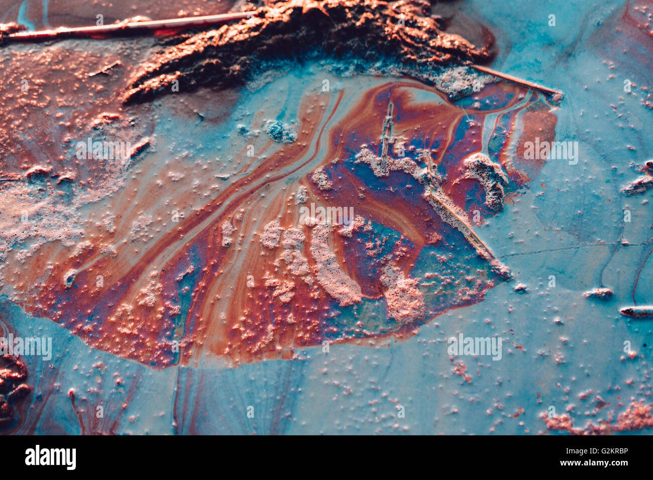 Beautiful photographed background from sand and a rust on red and blue ...