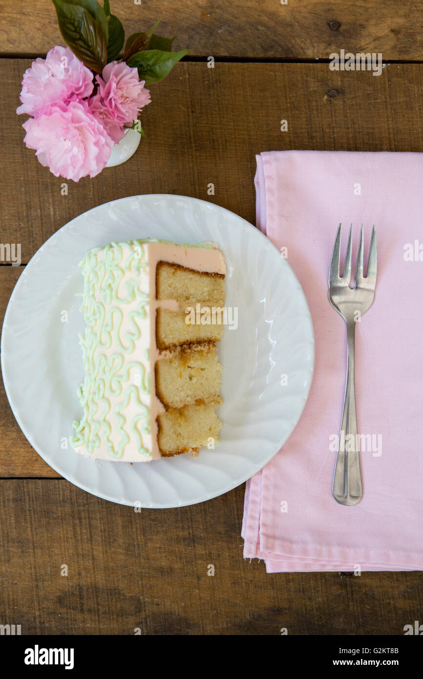 Slice of Frosted Sweet Tea Cake on Small Plate with Fork Stock Photo ...