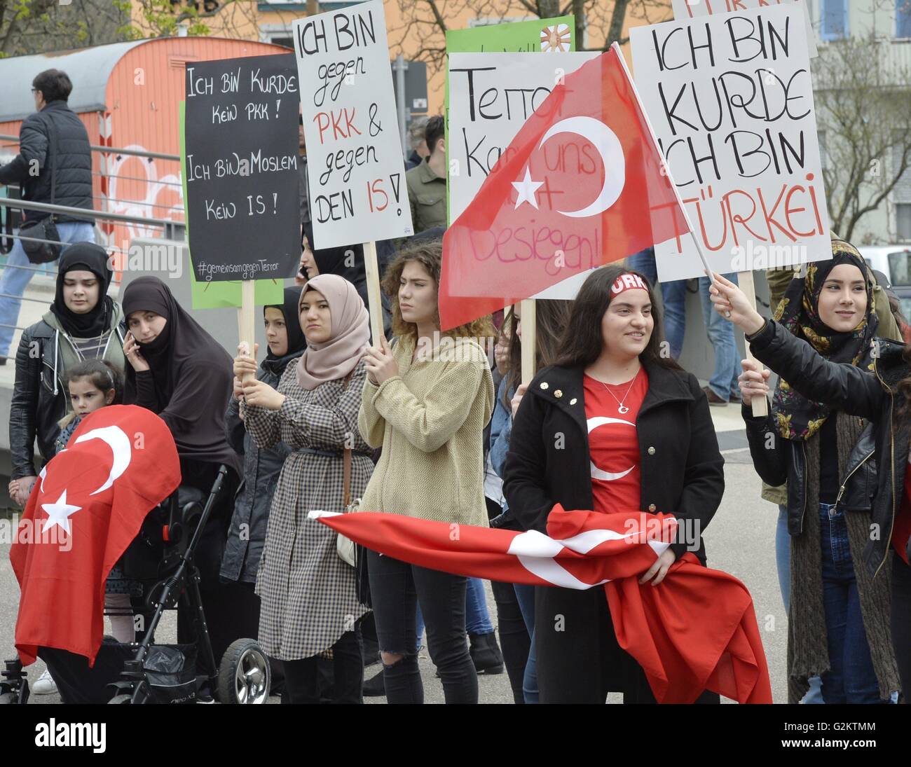 mulimas with mulimas with turkish flags in Freiburg, April 2, 2016 ...