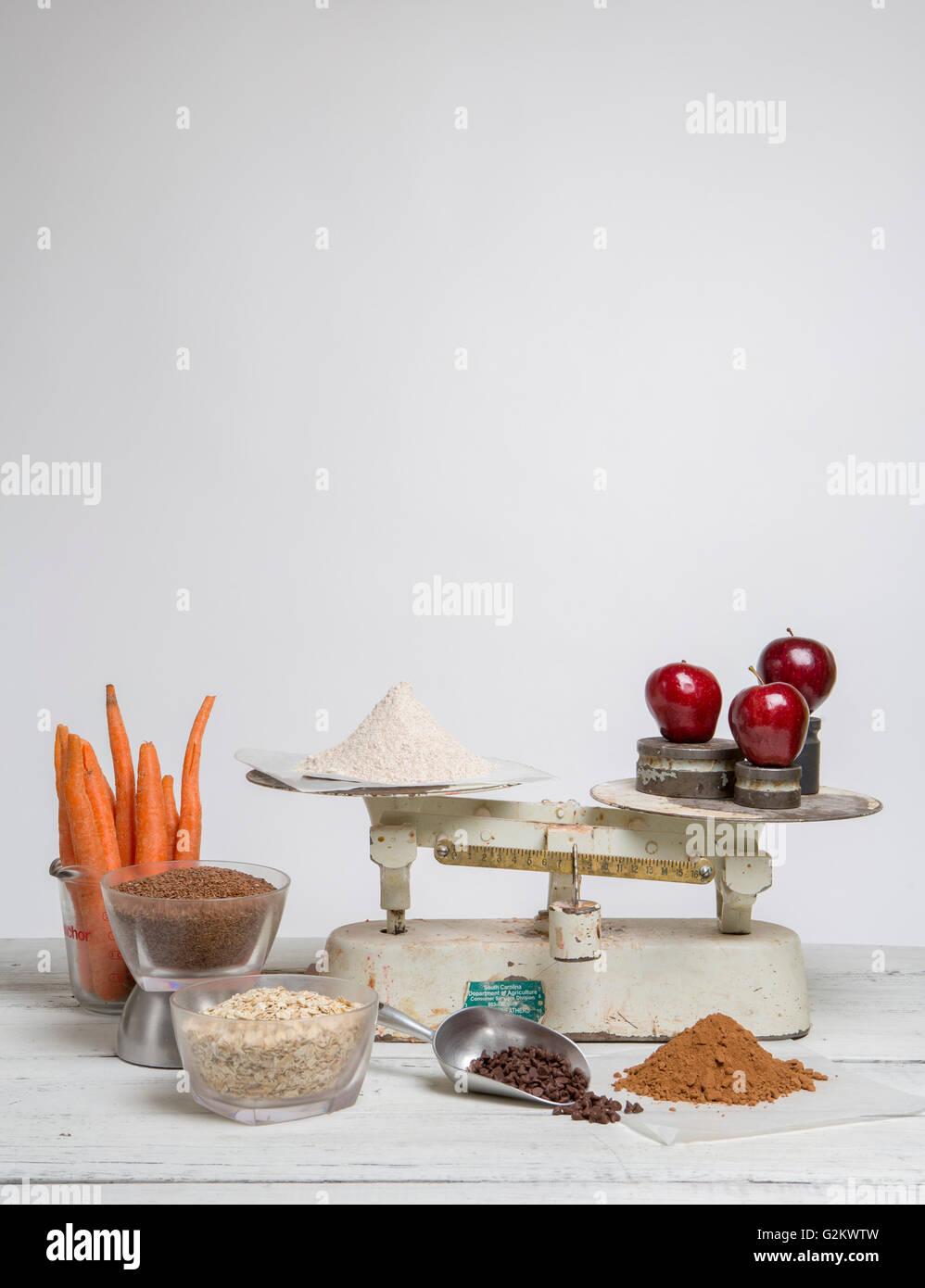 Baking Ingredients and Old-Fashioned Scale Stock Photo - Alamy