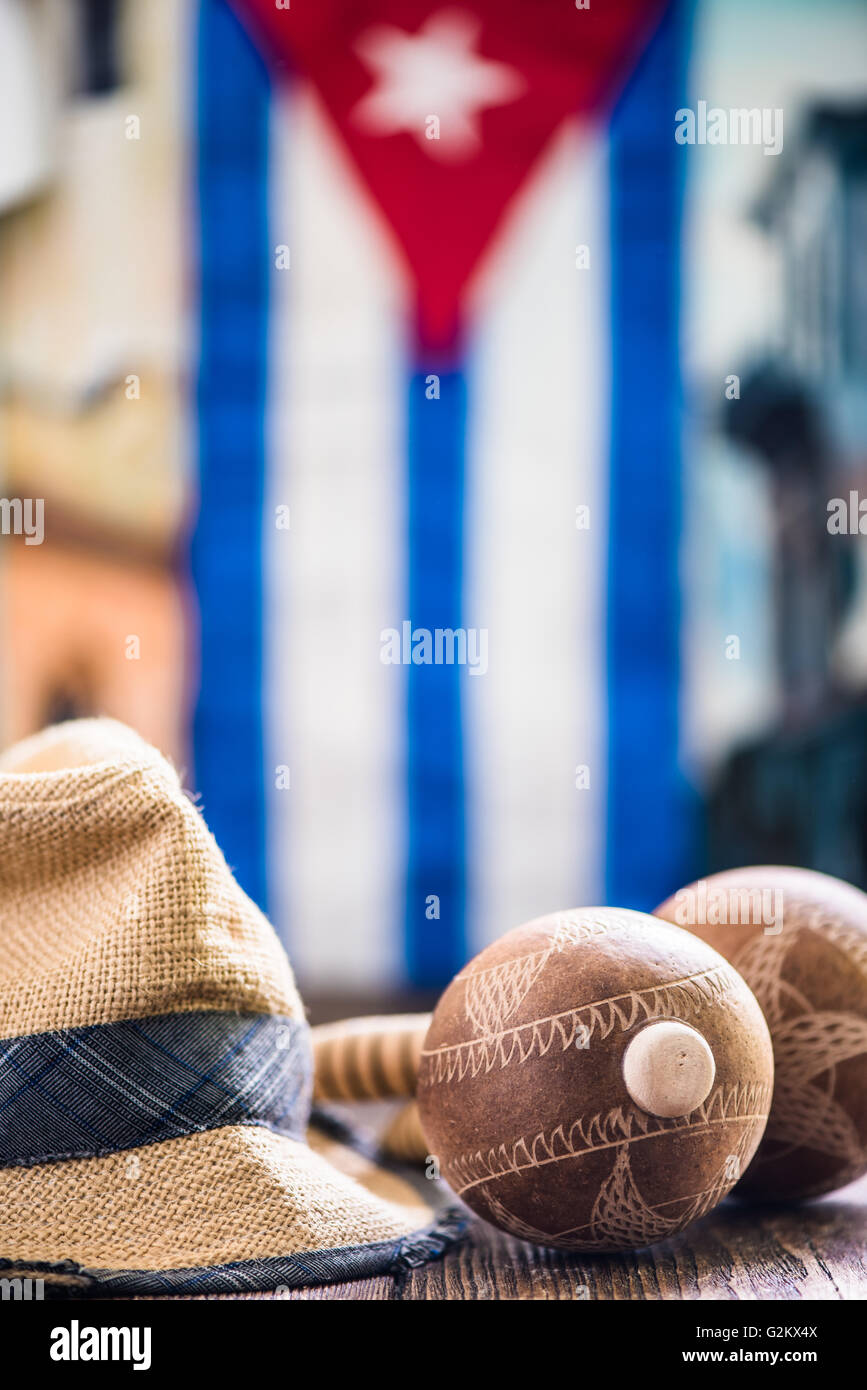 traditional Cuban culture items with national flag in background Stock ...