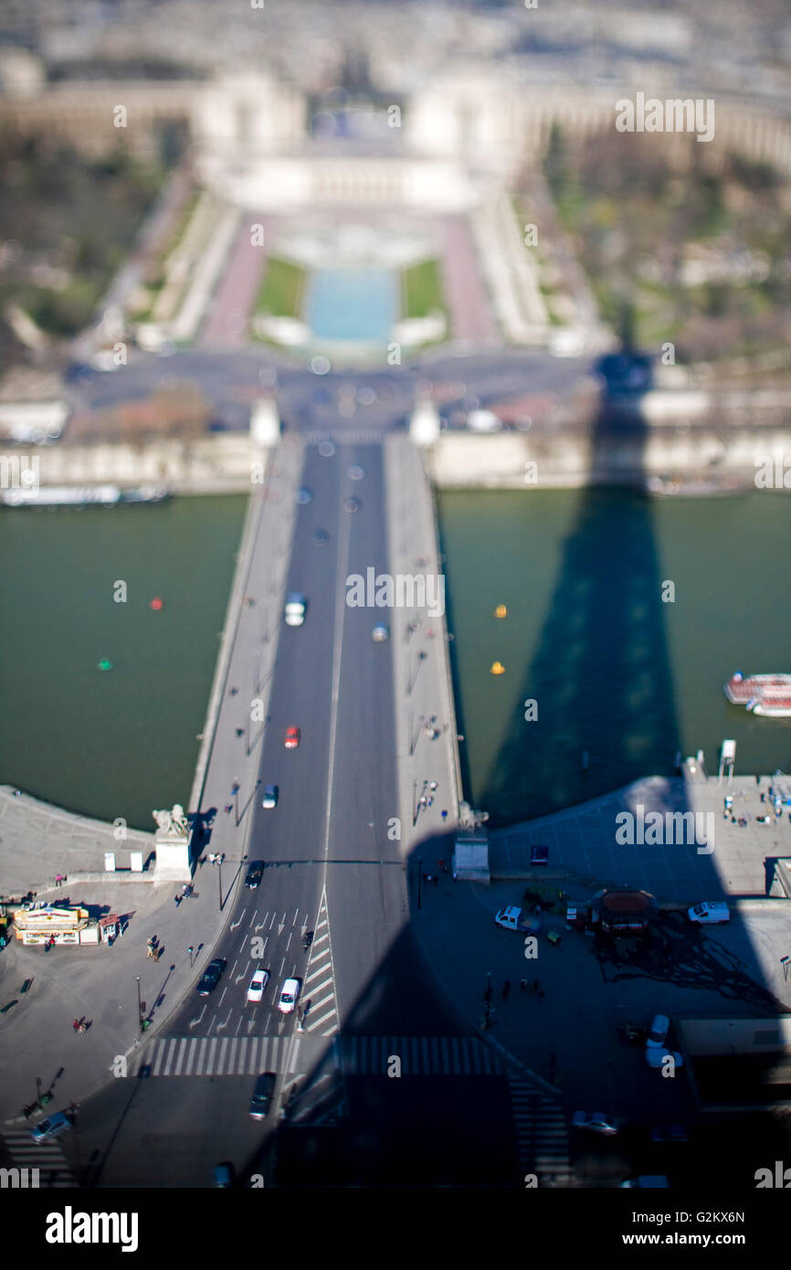 Eiffel Tower Shadow Over Seine River With Trocadero Gardens in ...