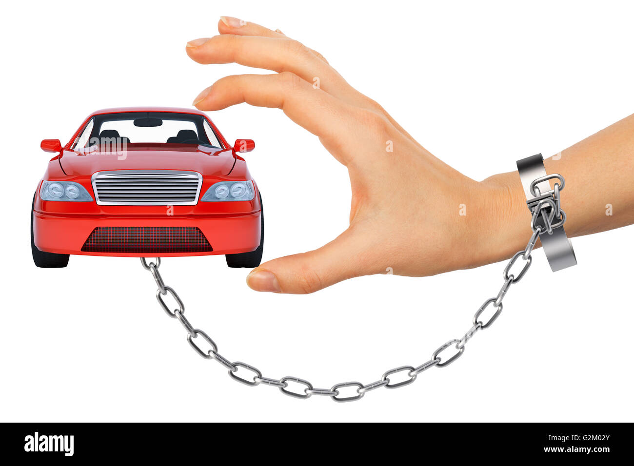 Red car in chained womens hand Stock Photo - Alamy