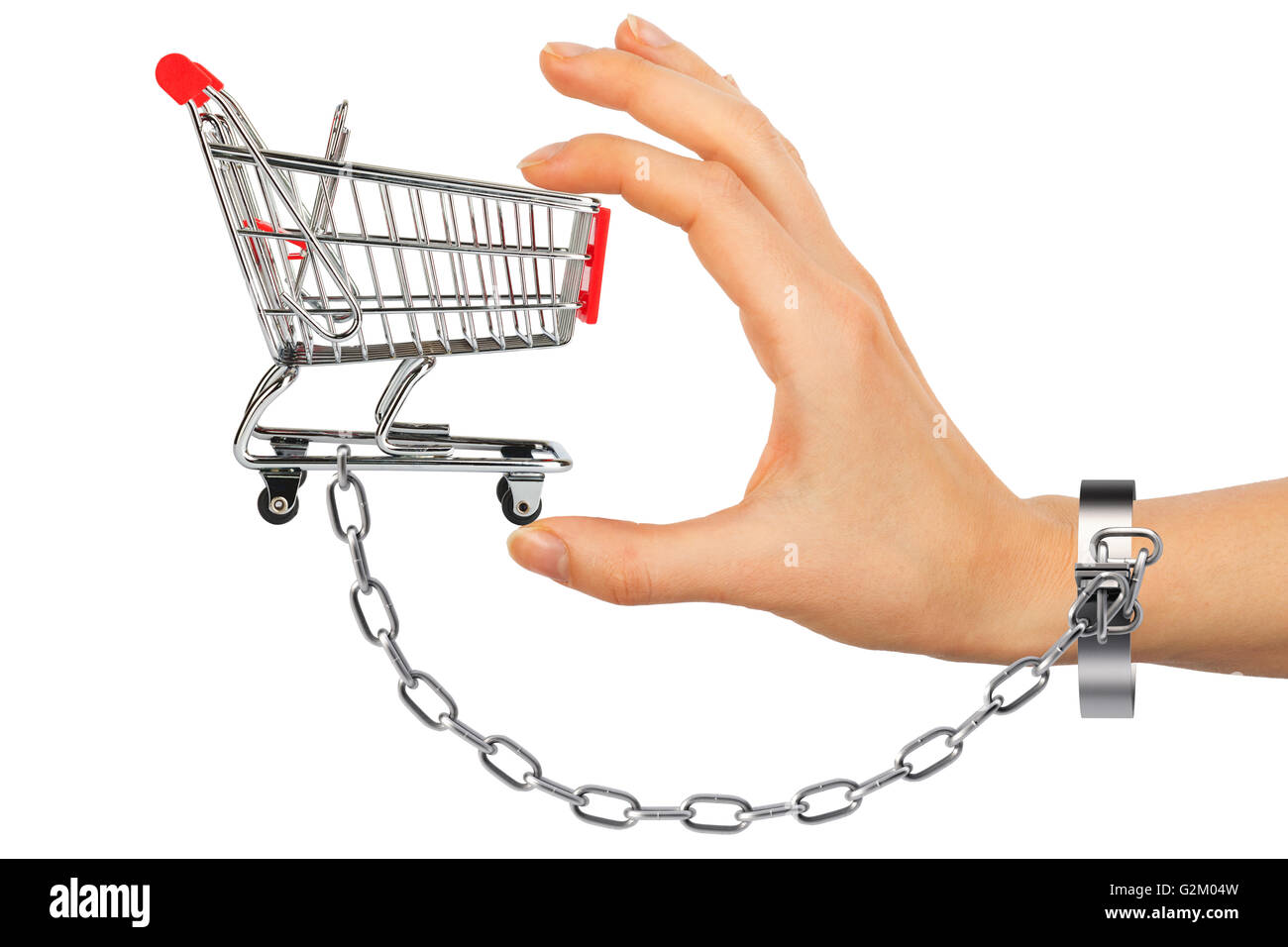 Chained hand holding shopping cart Stock Photo - Alamy