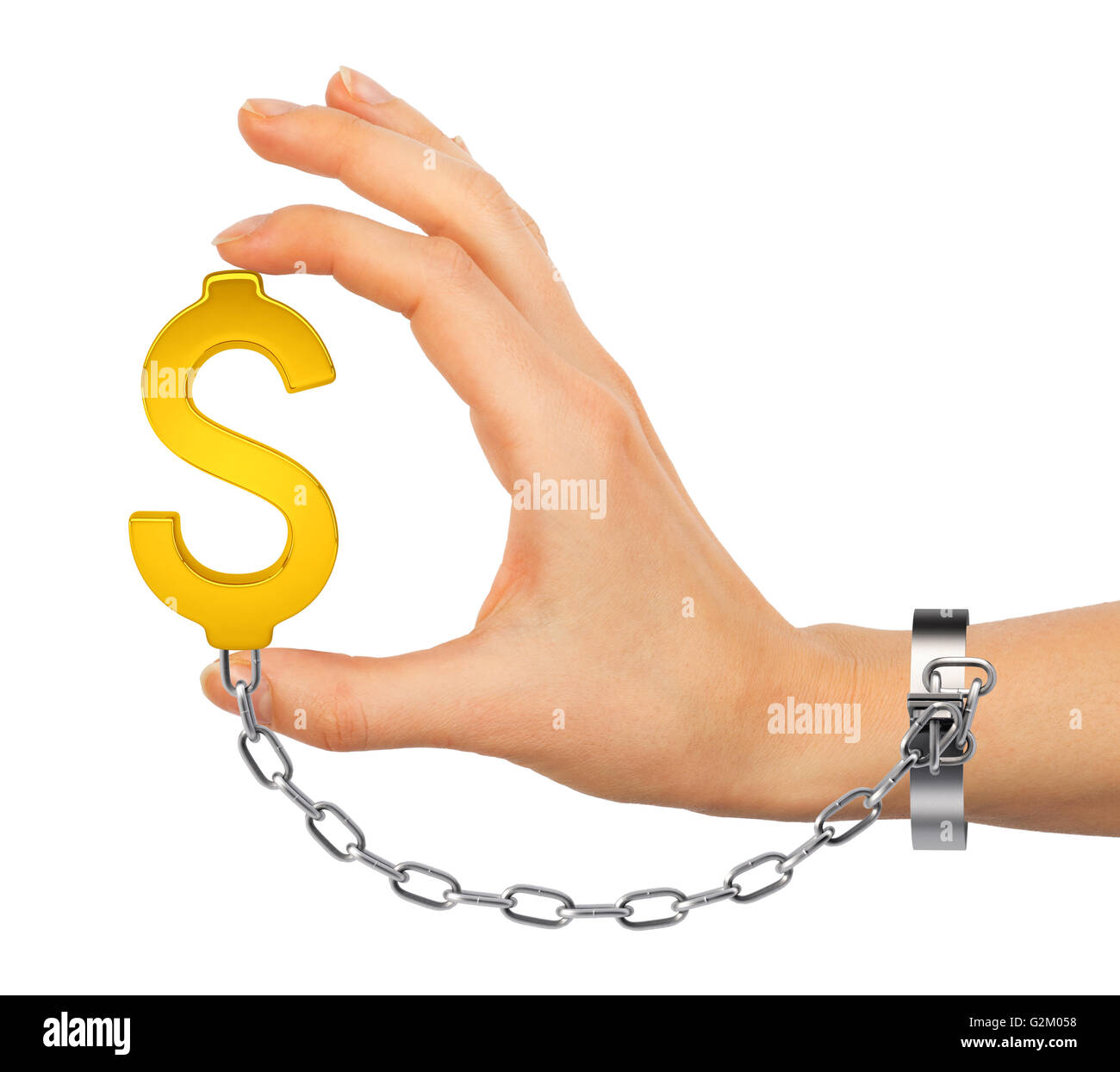 Chained hand holding dollar icon Stock Photo - Alamy