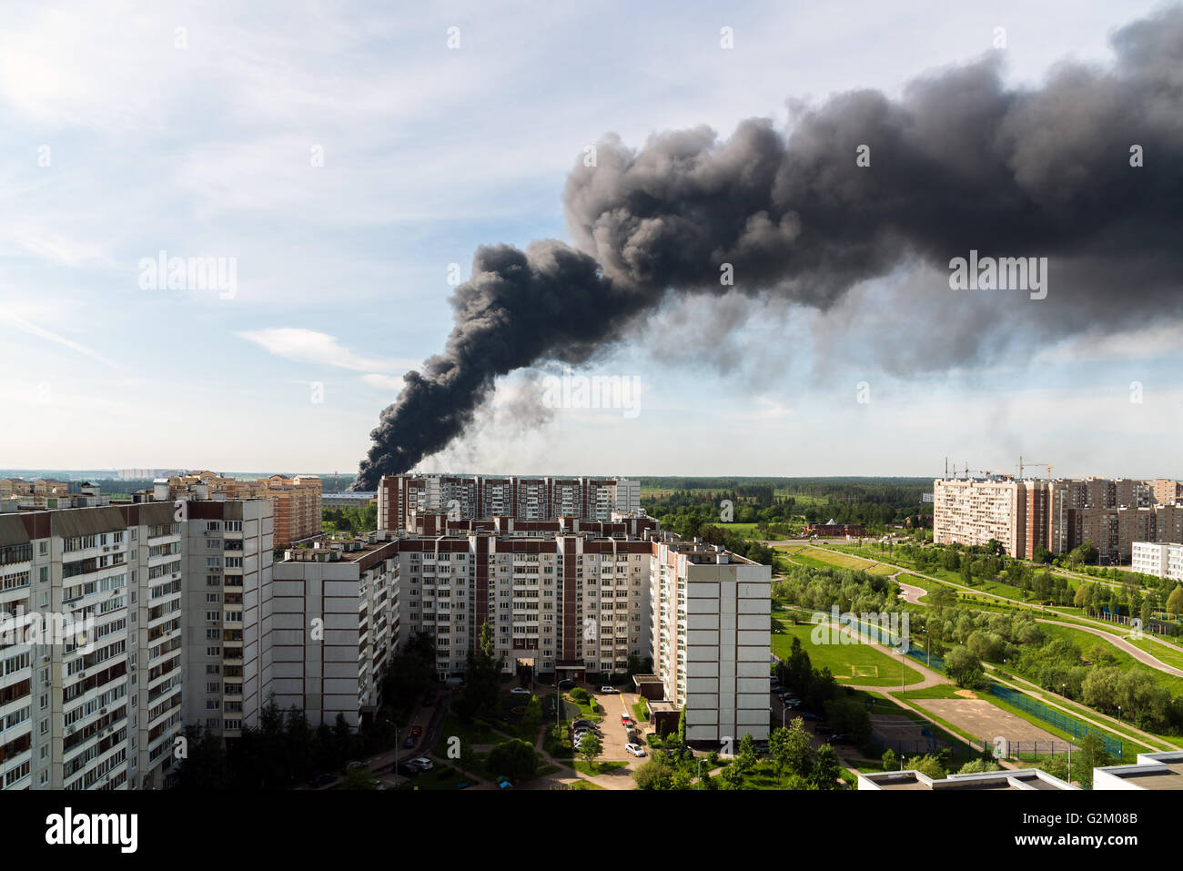 Black smoke from a major fire in Moscow, Russia Stock Photo - Alamy