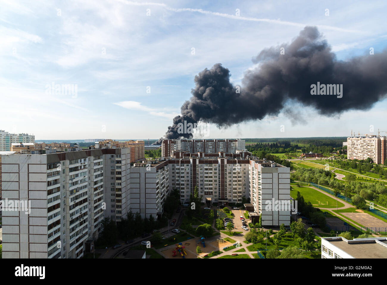 Black smoke from a major fire in Moscow, Russia Stock Photo - Alamy