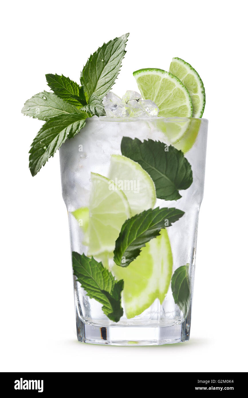 Mojito (alcoholic cocktail with rum, lime and mint). Clipping paths ...