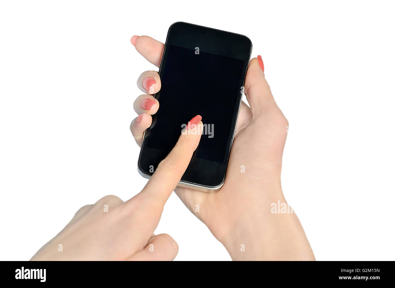 Isolated hand typing phone on white Stock Photo - Alamy