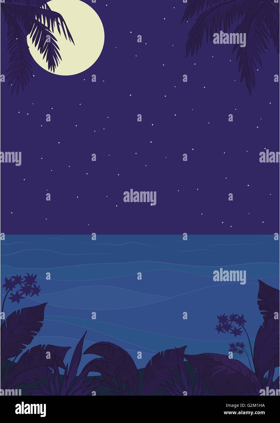 Tropical night ocean landscape Stock Vector Image & Art - Alamy