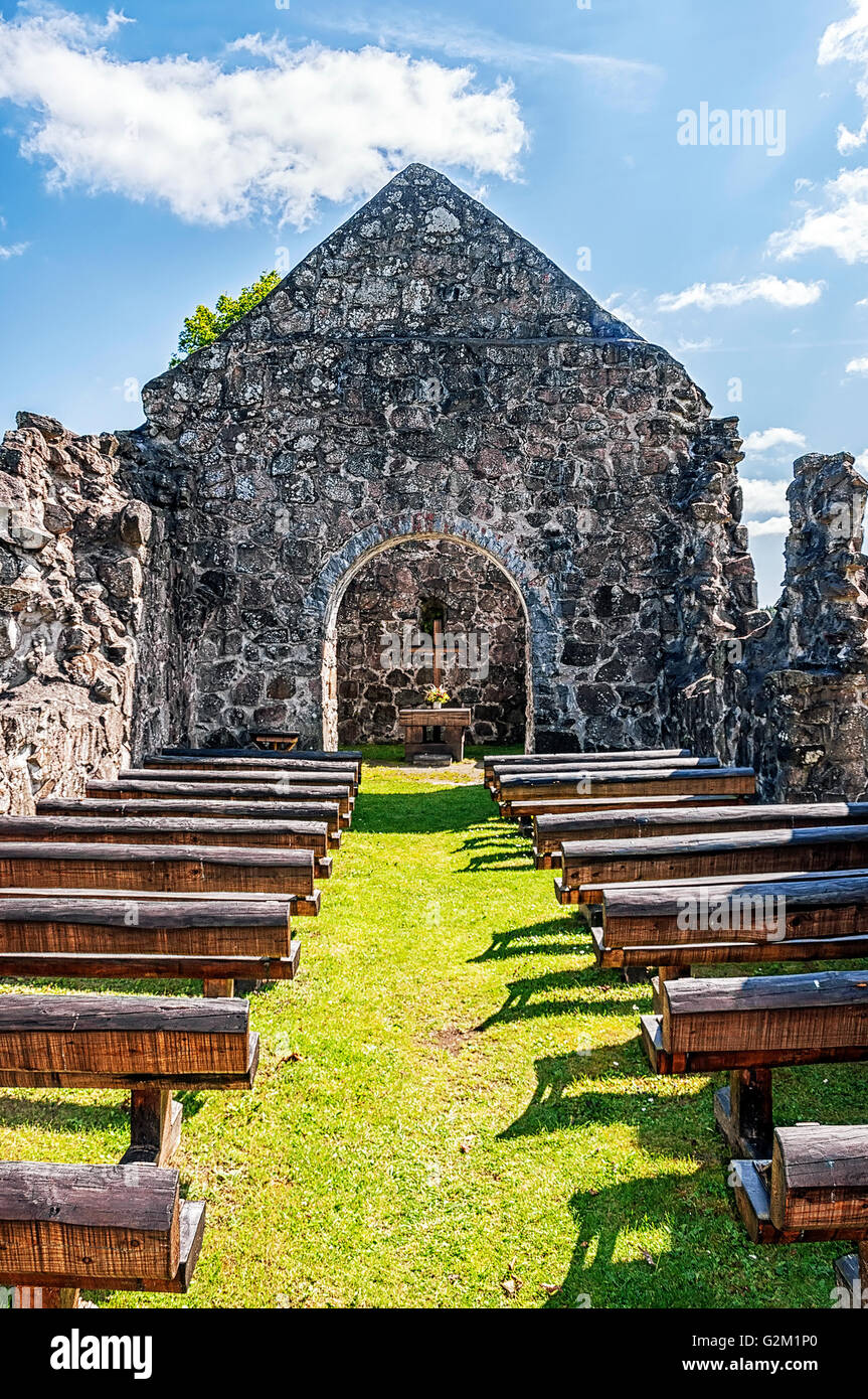 The ruins of the first Rya church. It was completed in the late 1100s ...
