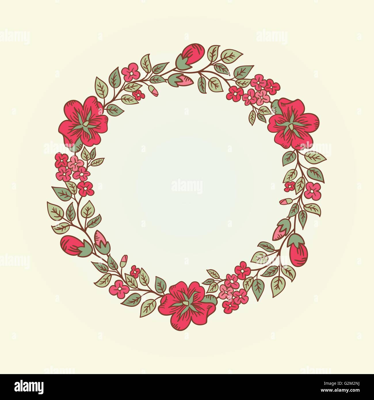 Vector vintage doodle flowers round frame for text Stock Vector Image ...