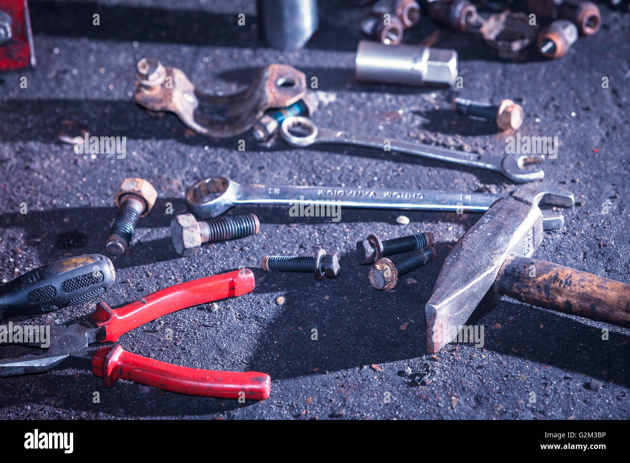 Mechanical automotive fixing engineering industry concept. Pliers ...