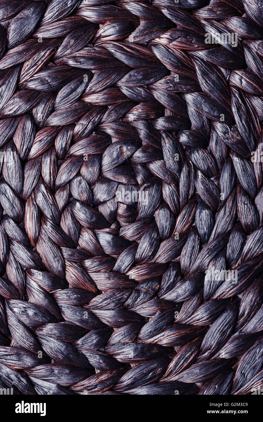 Closeup dark brown wicker woven pattern for abstract background or ...