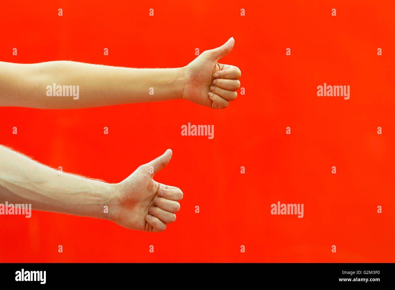 Success celebration approval communication concept. Two hands thumbs up ...