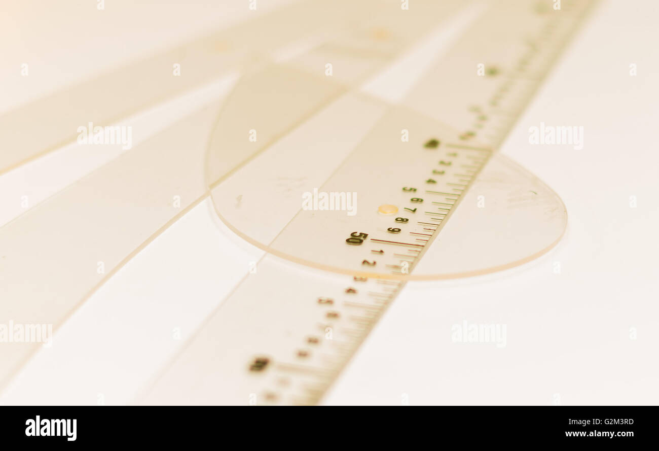 Close up of a plastic ruler, measurement with centimeters and metters ...