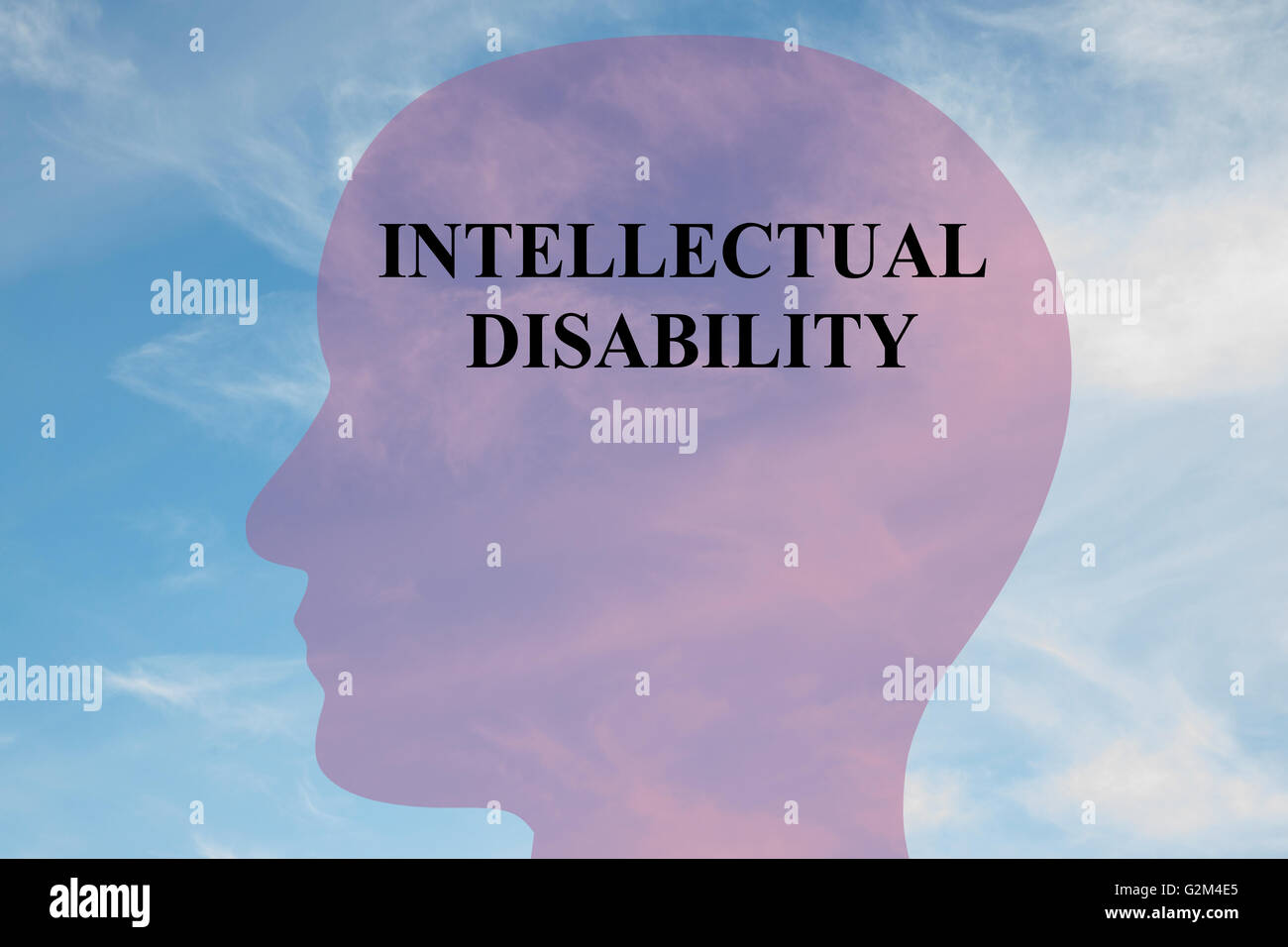 Render illustration of "INTELLECTUAL DISABILITY" script on head ...