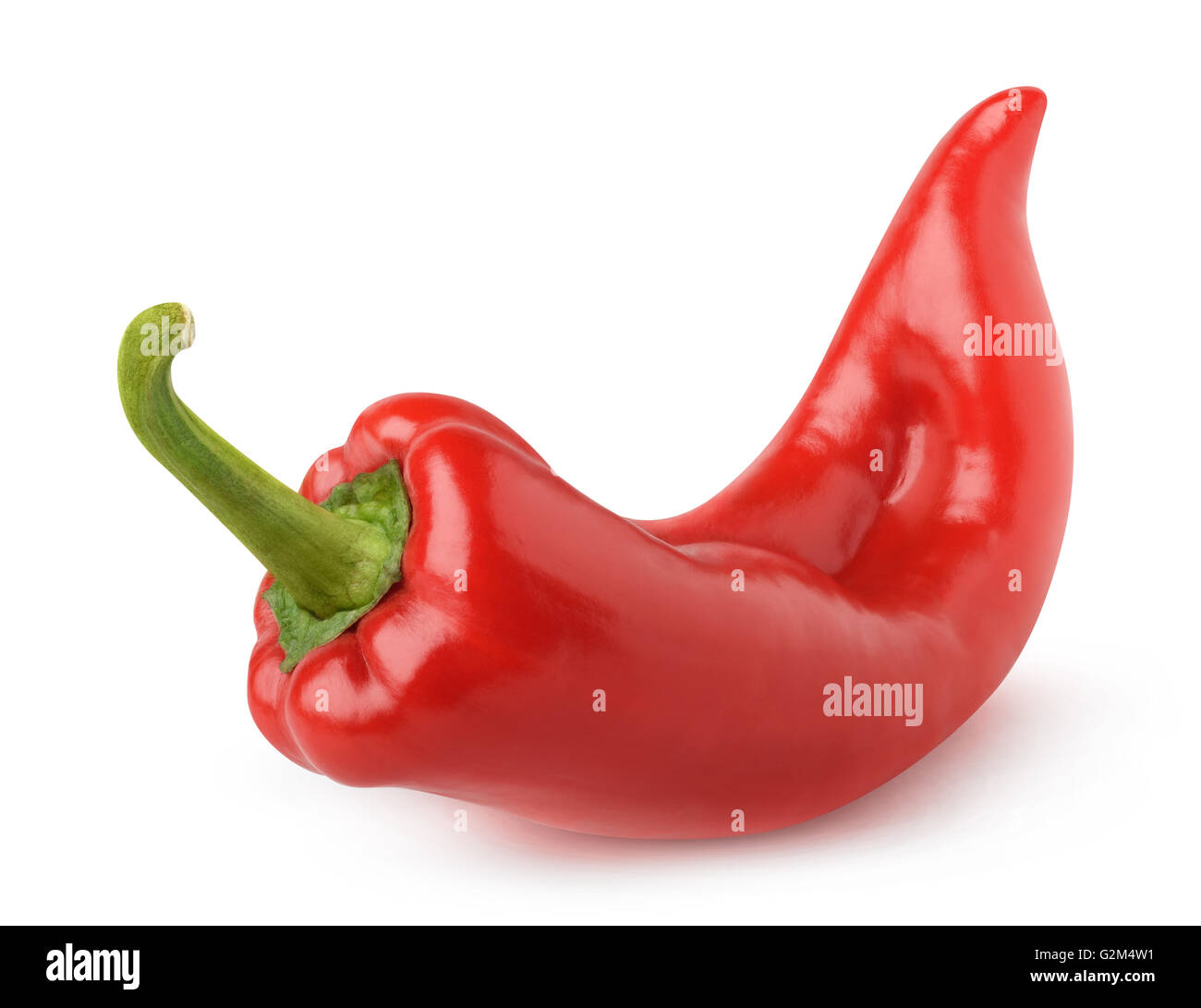 Isolated bell pepper. One curved red capsicum pepper isolated on white ...