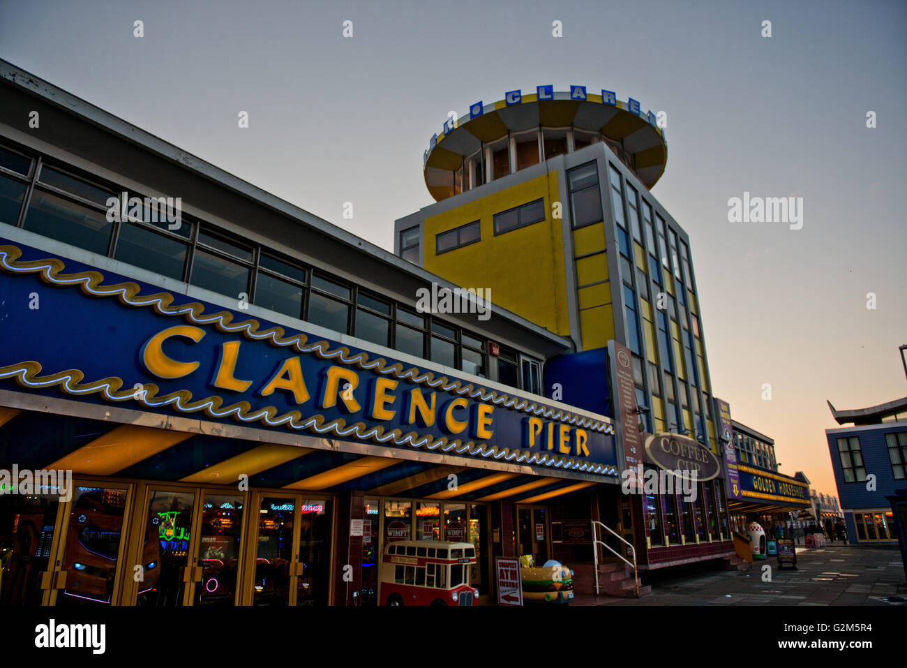 The front entrance to Clarence Pier Funfair and Amusement Arcade at ...