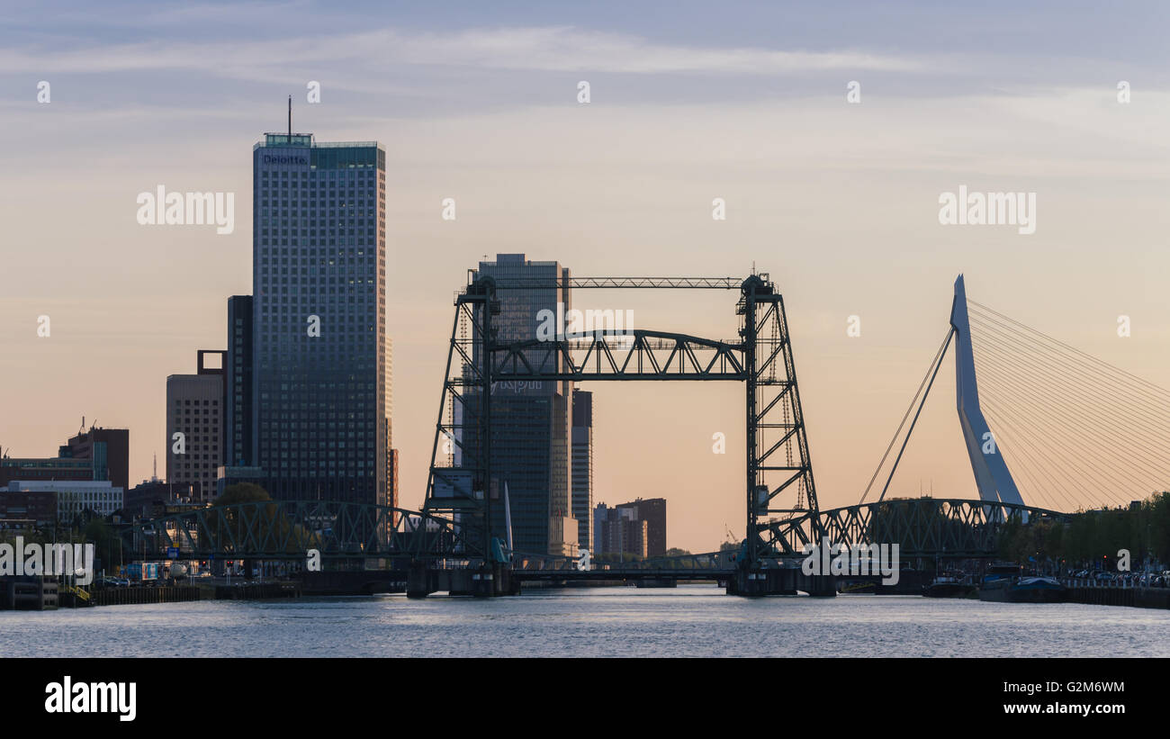Erasmus Bridge (Erasmusbrug) at twilight in the city centre of ...