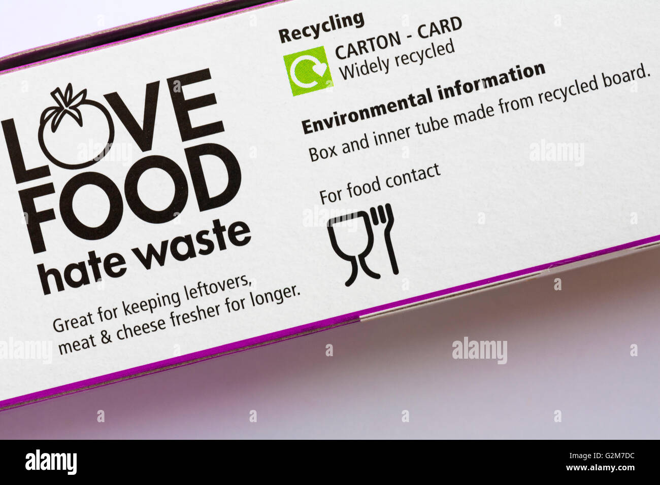 Love food hate waste - information on box of Tesco 10m strong foil set ...
