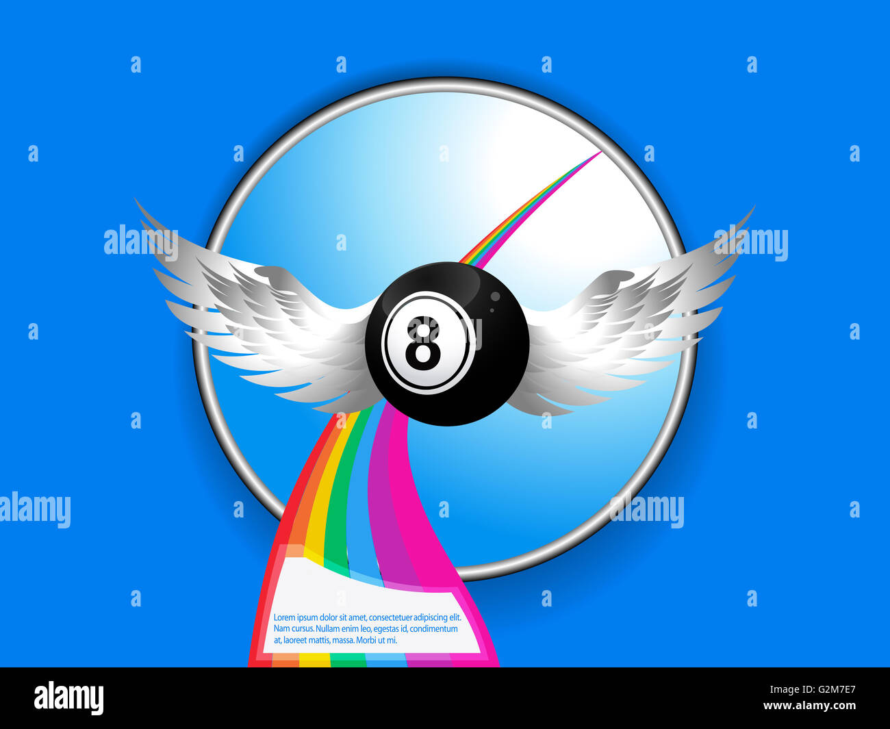 Bingo Ball Number Eight with Wings Over Metallic Border and Rainbow ...