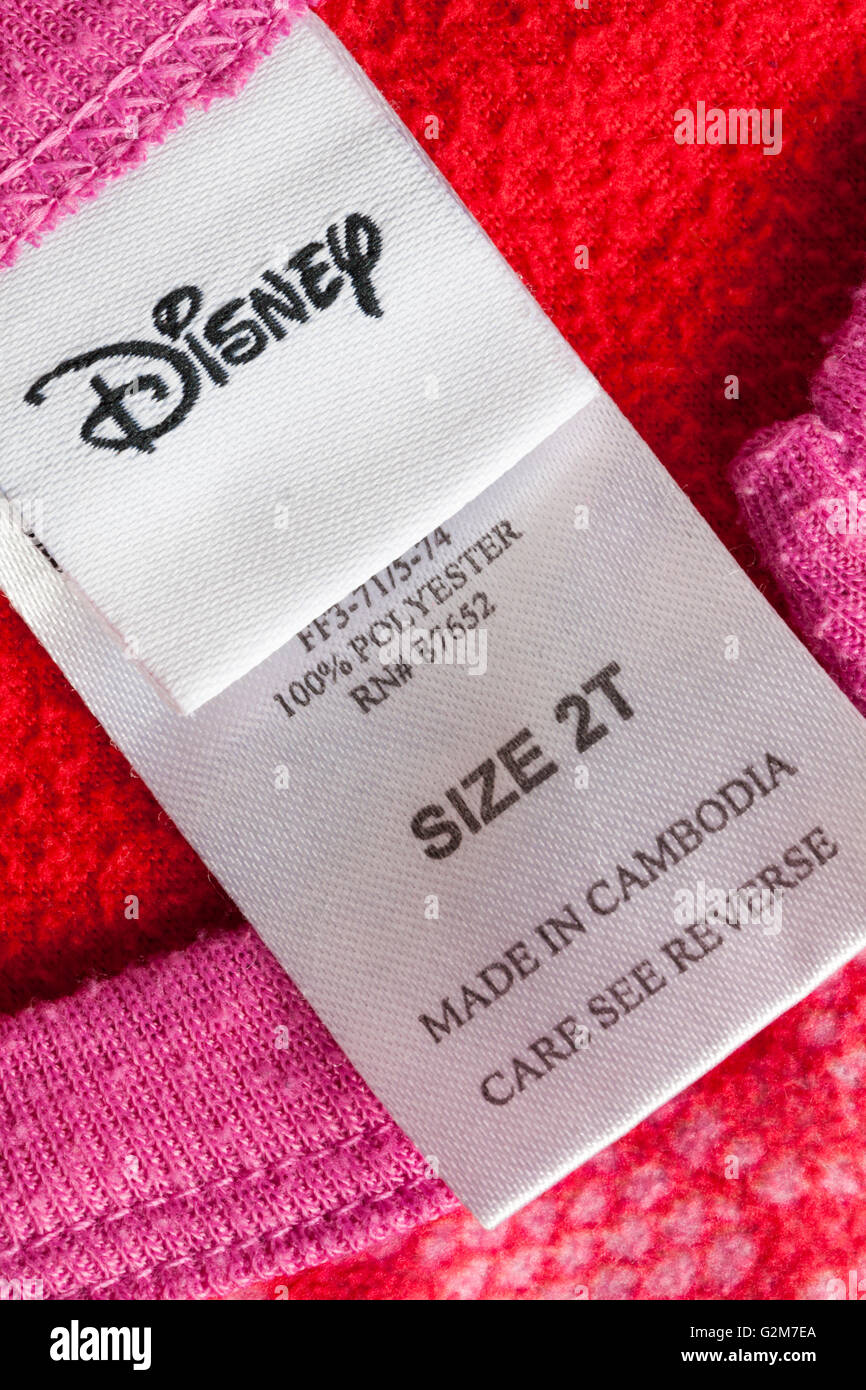 Disney label in girl's onesie made in Cambodia - sold in the UK United ...