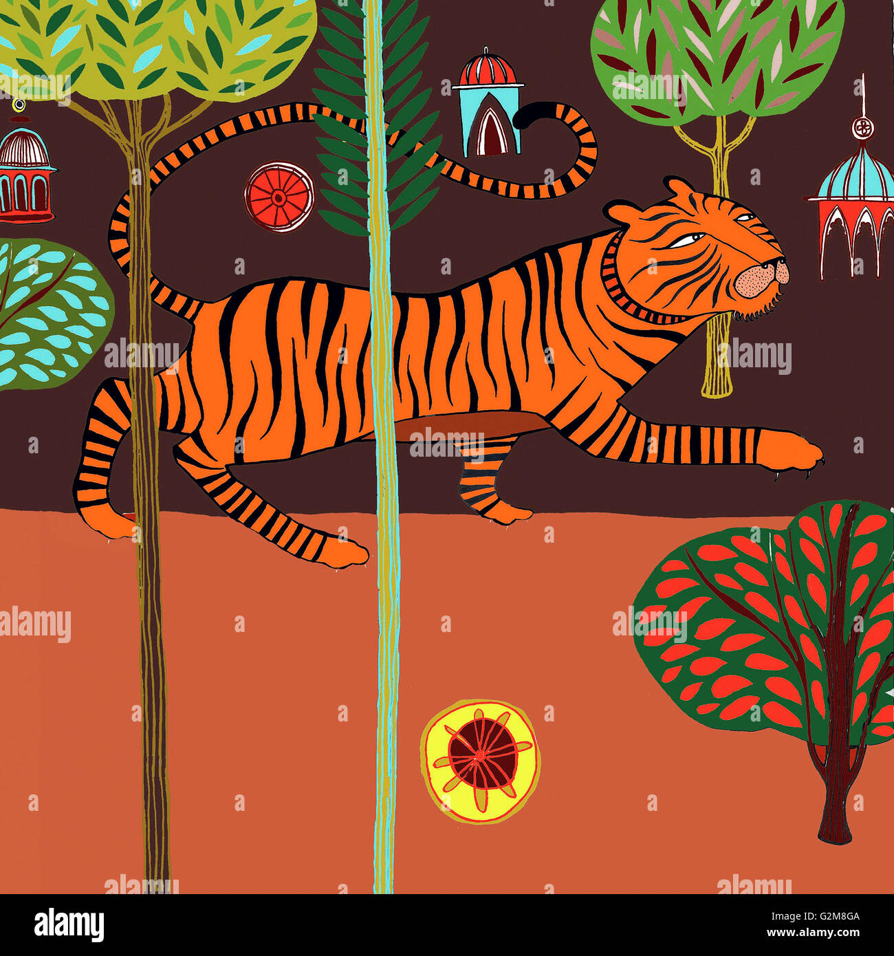 Tiger, trees and buildings Stock Photo - Alamy