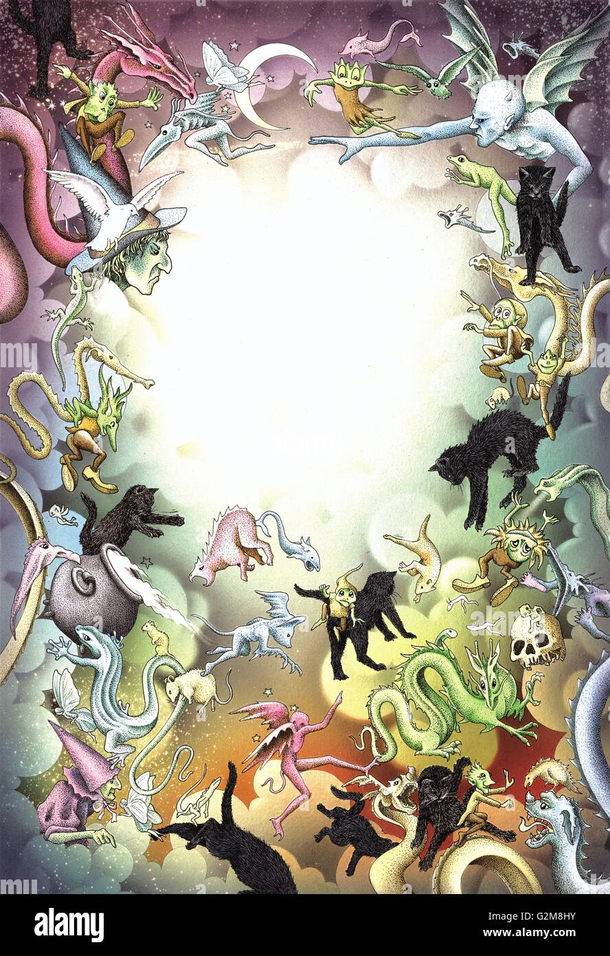 Fantasy image of various creatures in circle Stock Photo - Alamy