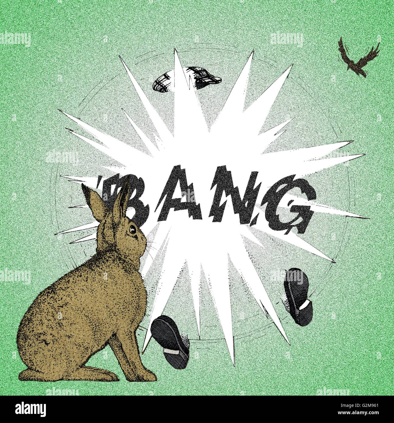 Rabbit, man and bird in cartoon Stock Photo - Alamy