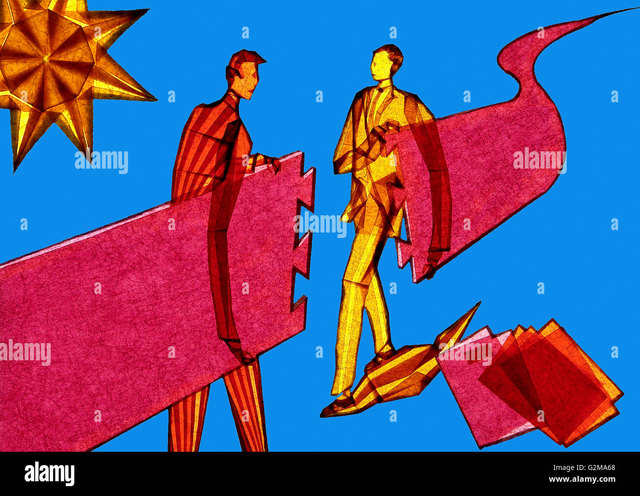 Two men connection ribbon Stock Photo - Alamy