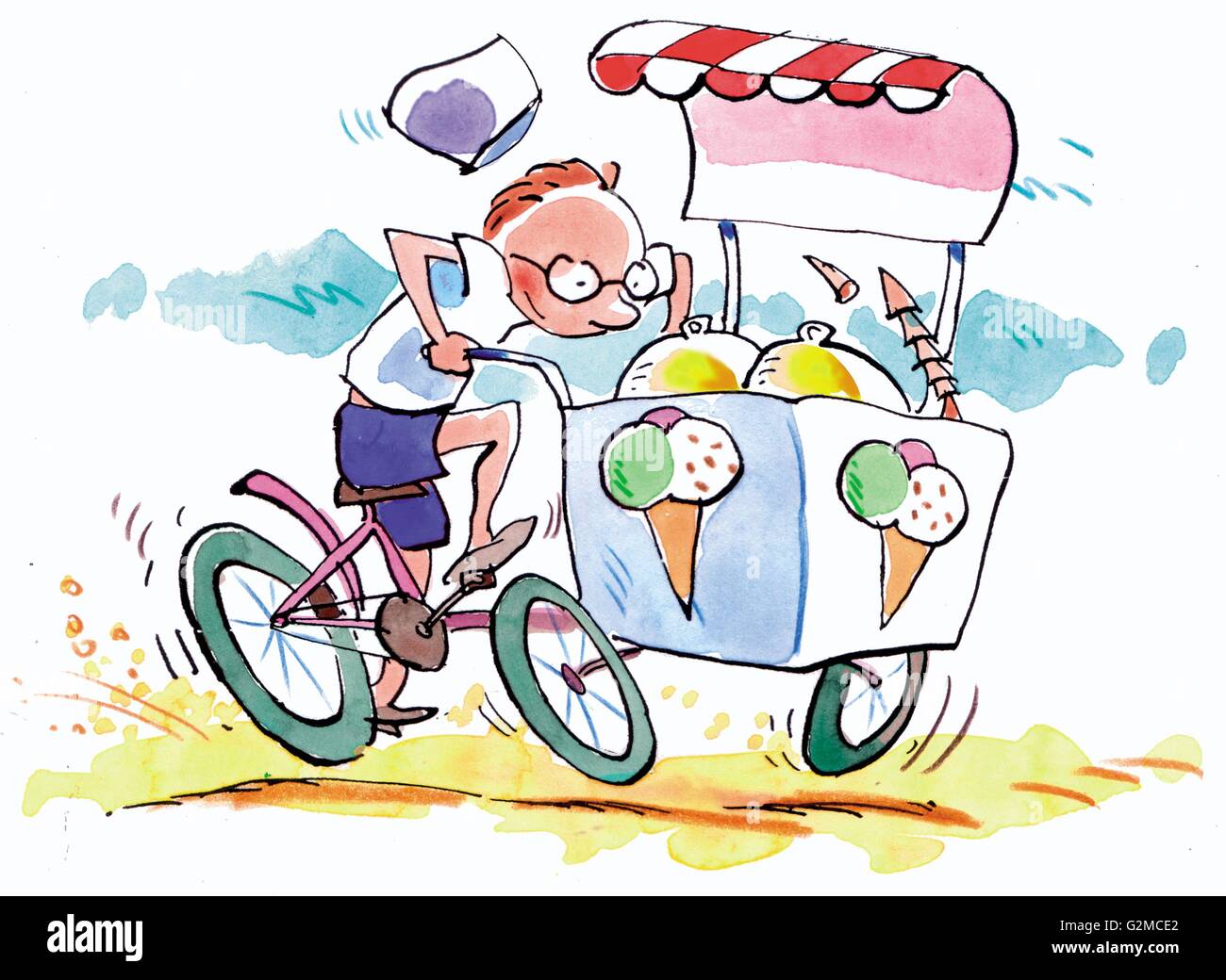 Man riding on ice-cream cart Stock Photo - Alamy