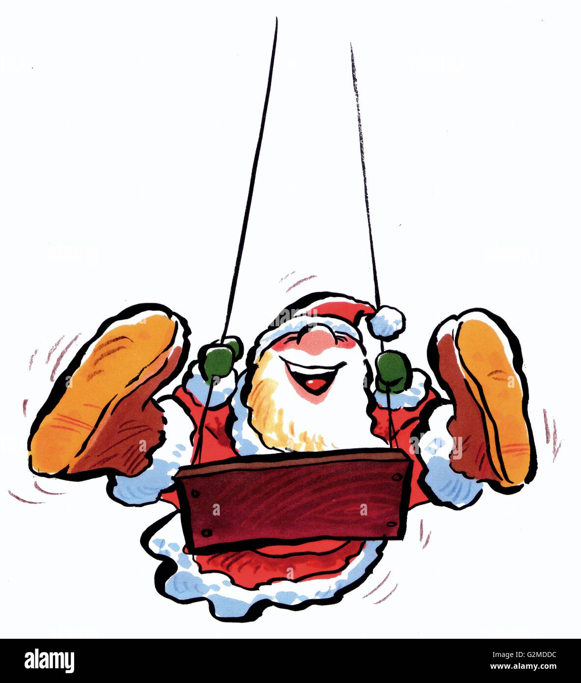 Santa Claus swinging on white background Stock Photo - Alamy