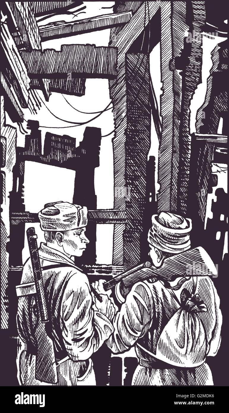 Two Red Army soldiers inside ruined building Stock Photo - Alamy