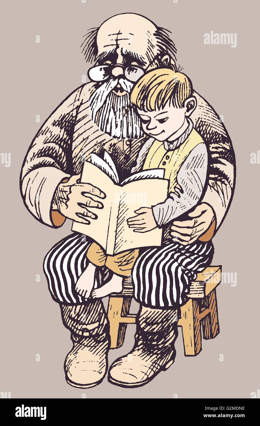 Grandson grandfather book chair hi-res stock photography and images - Alamy