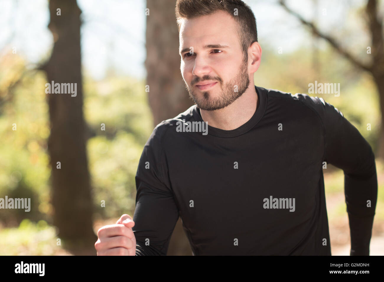 Running fitness man sprinting outdoors in beautiful landscape. Fit male ...