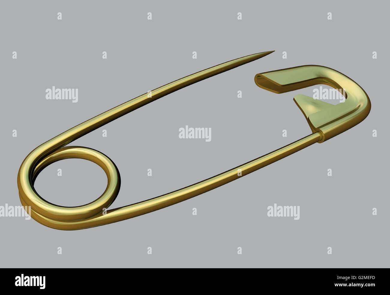 Gold metal safety pin, grey background Stock Photo - Alamy