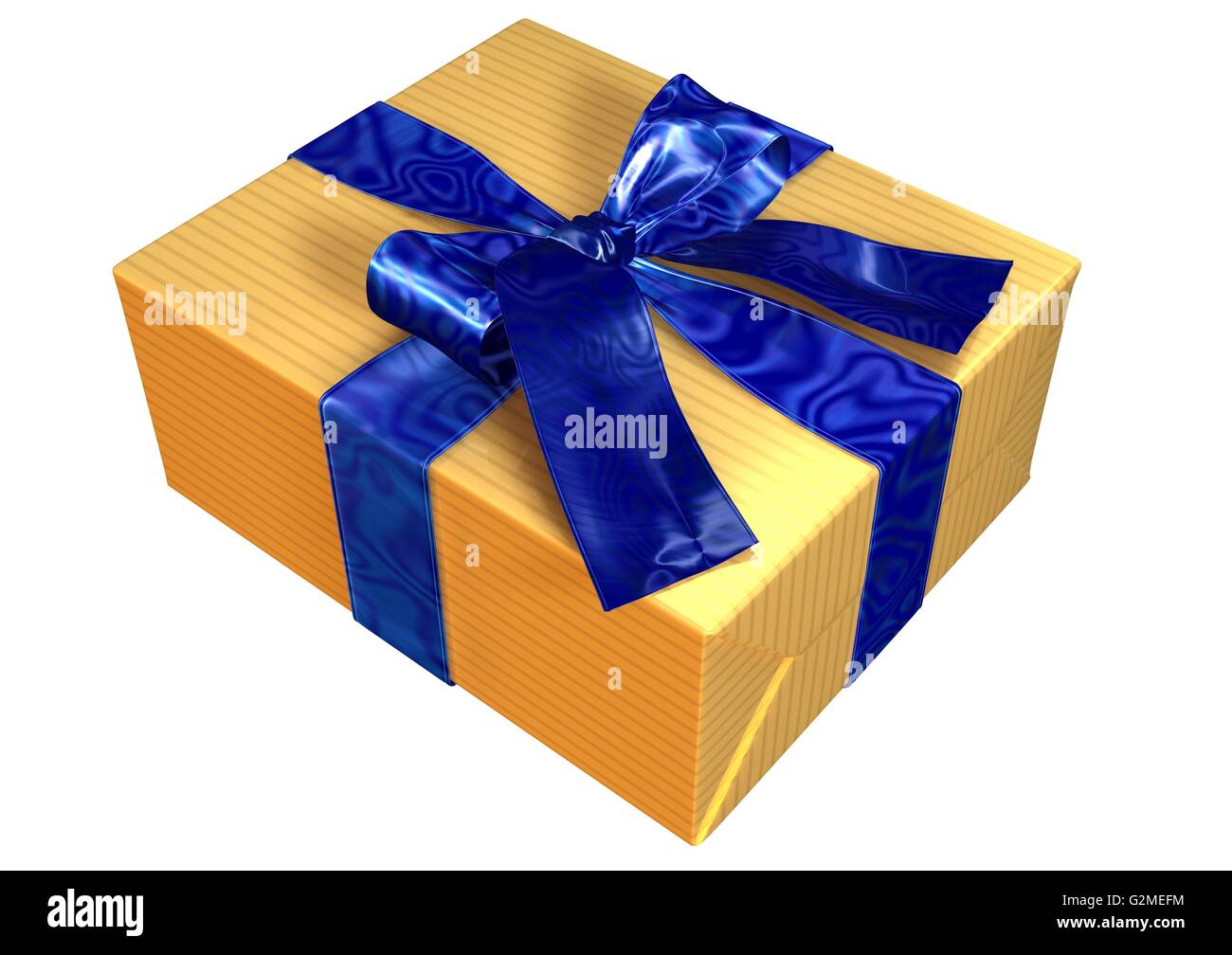 Yellow present with blue ribbon Stock Photo - Alamy