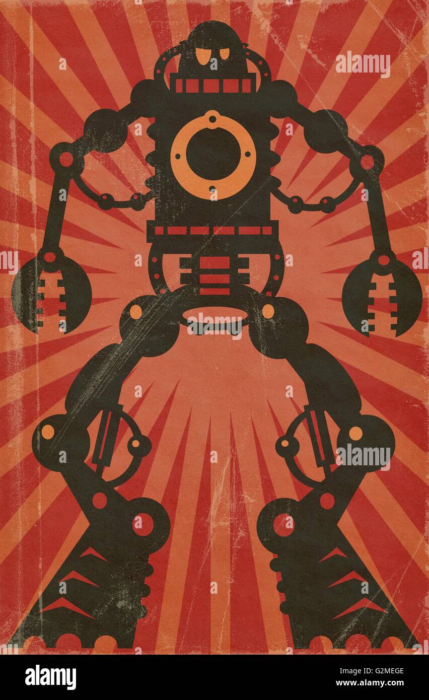 Anthropomorphic machine character on red background Stock Photo - Alamy