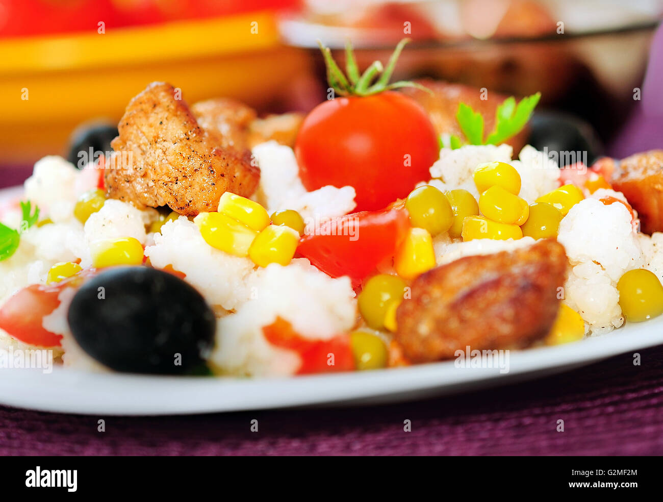 Plate with risotto and meat Stock Photo - Alamy