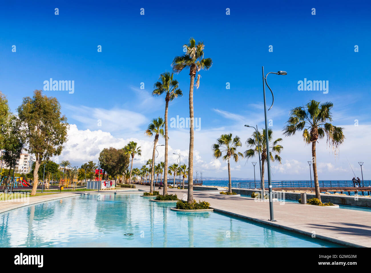 Promenade alley at Molos Park in center of Limassol city, Cyprus Stock ...