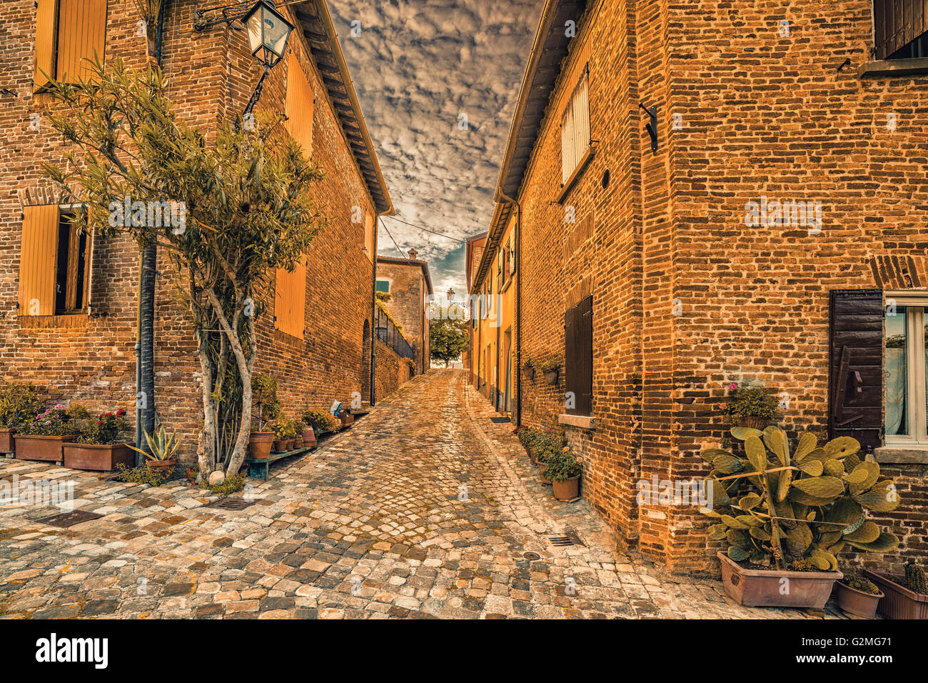 a small hilltop village streets in Emilia Romagna in Italy Stock Photo ...