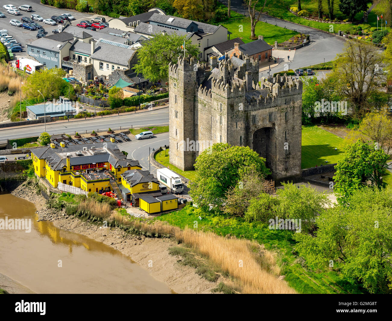 Aerial view, Bunratty Castle, Bunratty Castle, beside Irish Pub Dirty ...