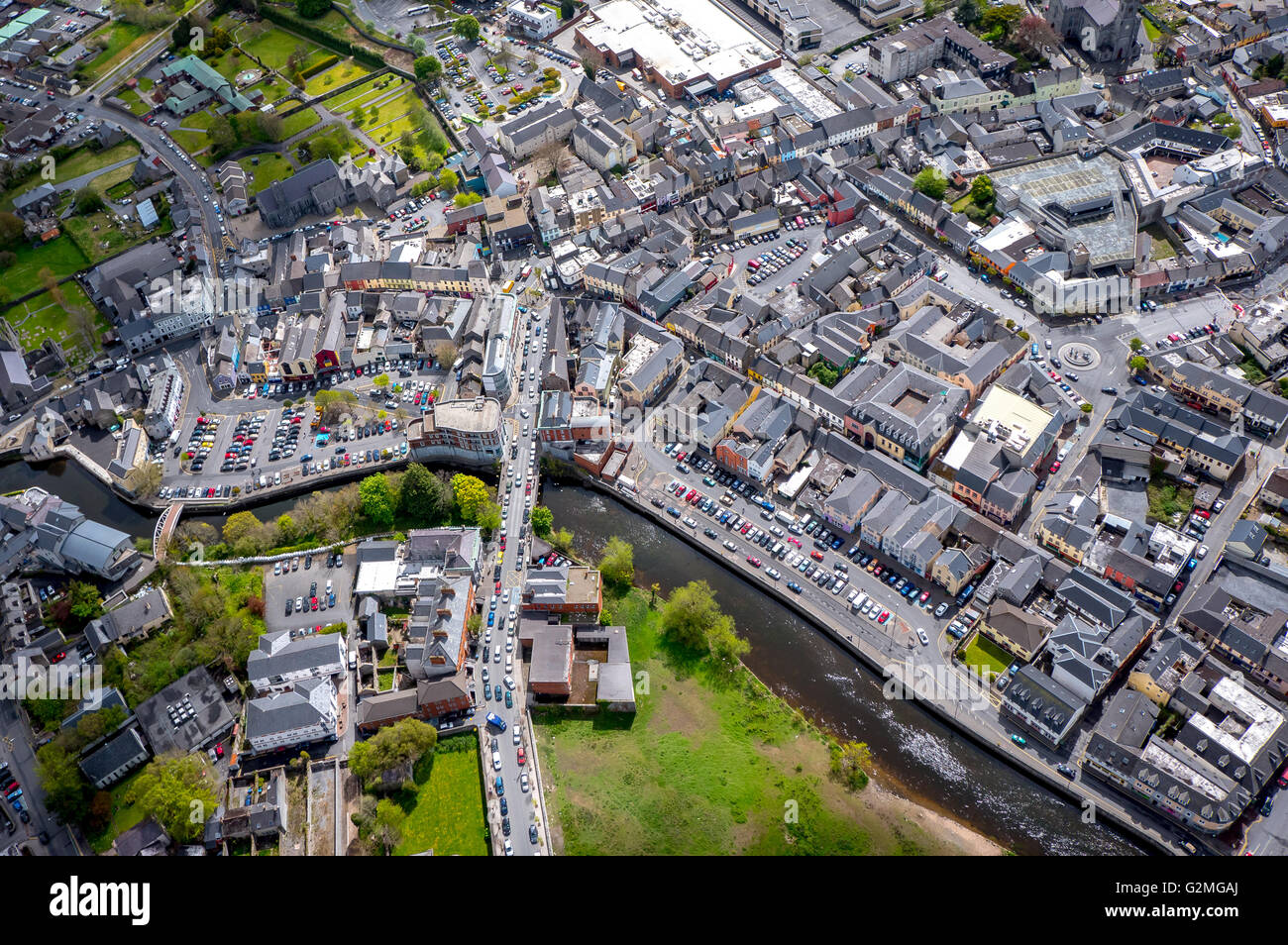 Aerial view, Cathedral of Ennis, city of Ennis, Old Town of Ennis ...