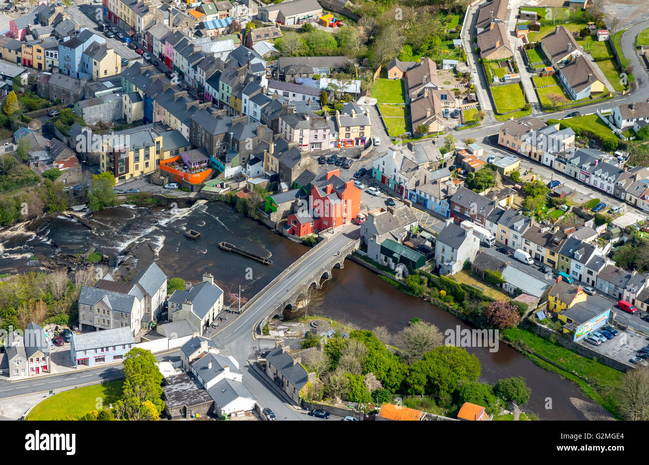 Aerial view, Ennistymon on Inagh River, Ennistymon, COUNTY CLARE, Clare ...