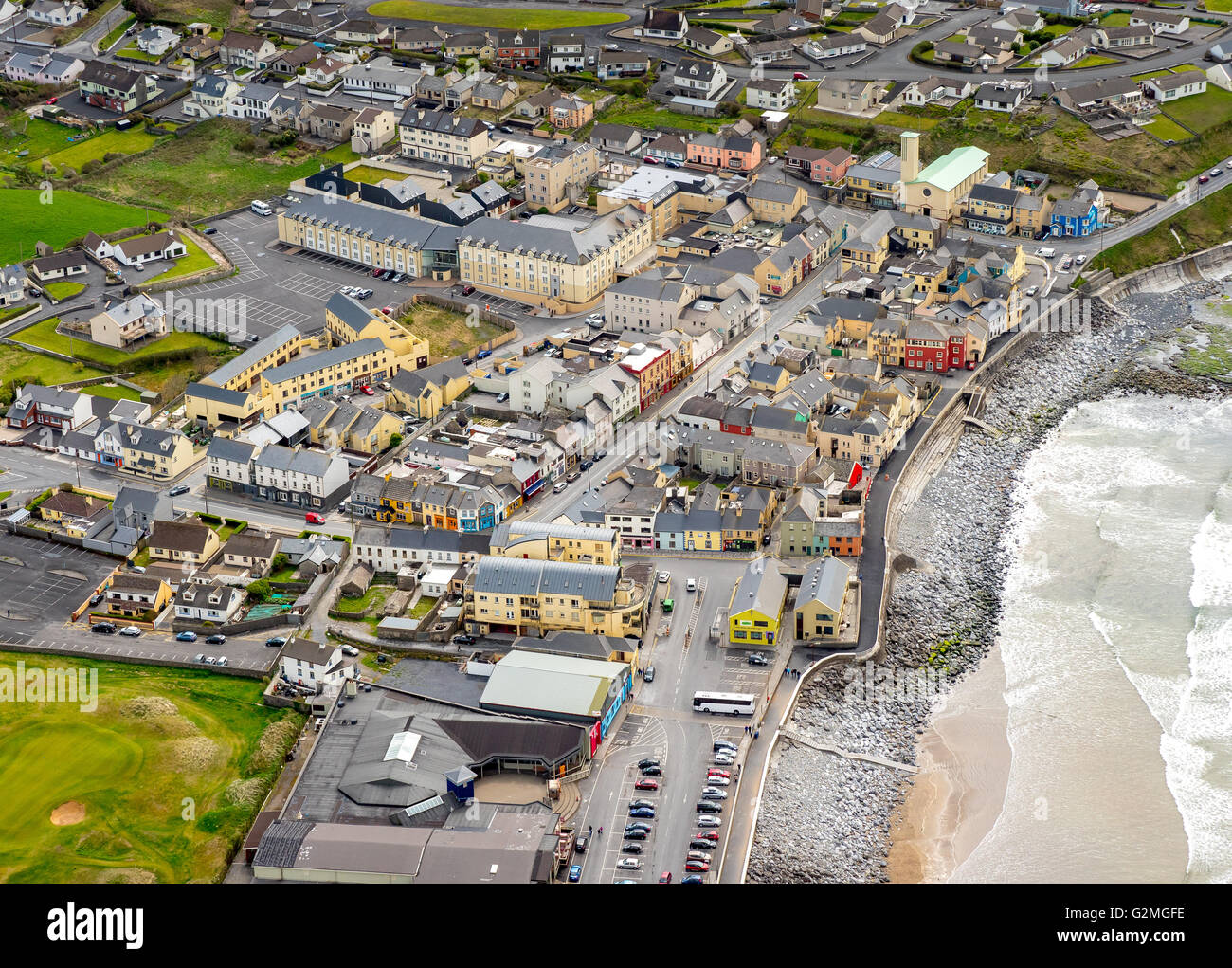 Aerial view, Lahinch at Liscannor Bay, COUNTY CLARE, Clare, Ireland ...