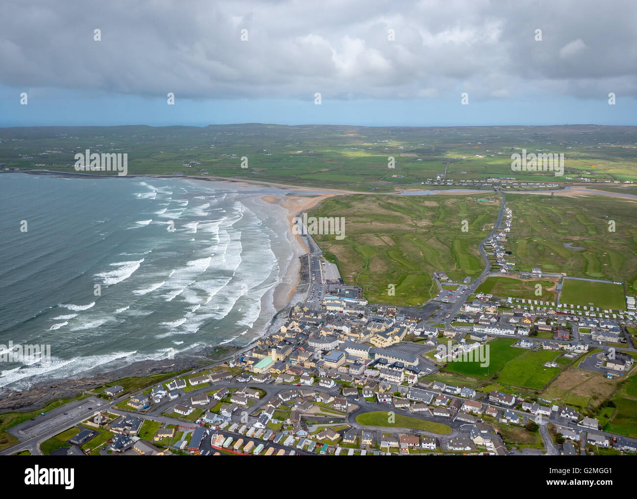 Aerial view, Lahinch at Liscannor Bay, COUNTY CLARE, Clare, Ireland ...
