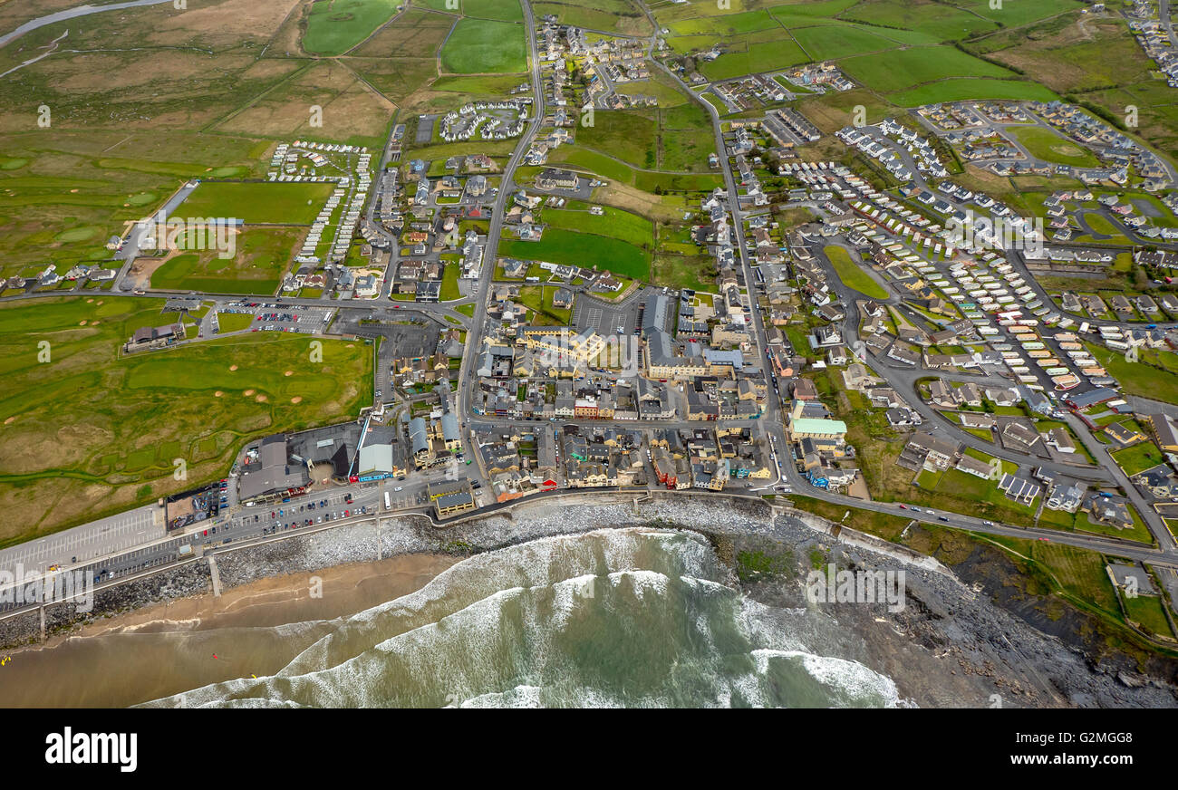 Aerial view, Lahinch at Liscannor Bay, COUNTY CLARE, Clare, Ireland ...