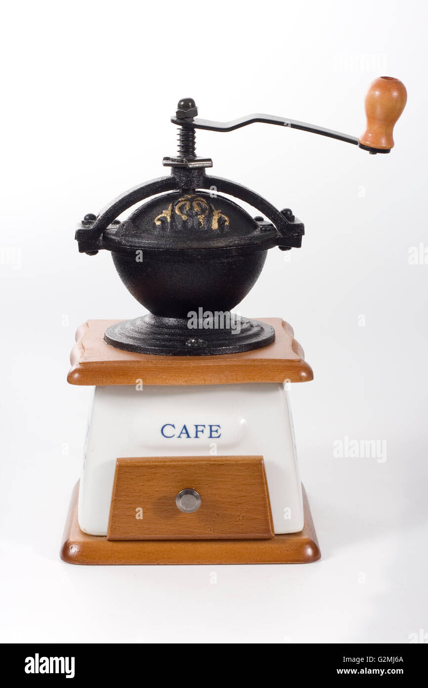 coffee grinder front view on white background Stock Photo - Alamy