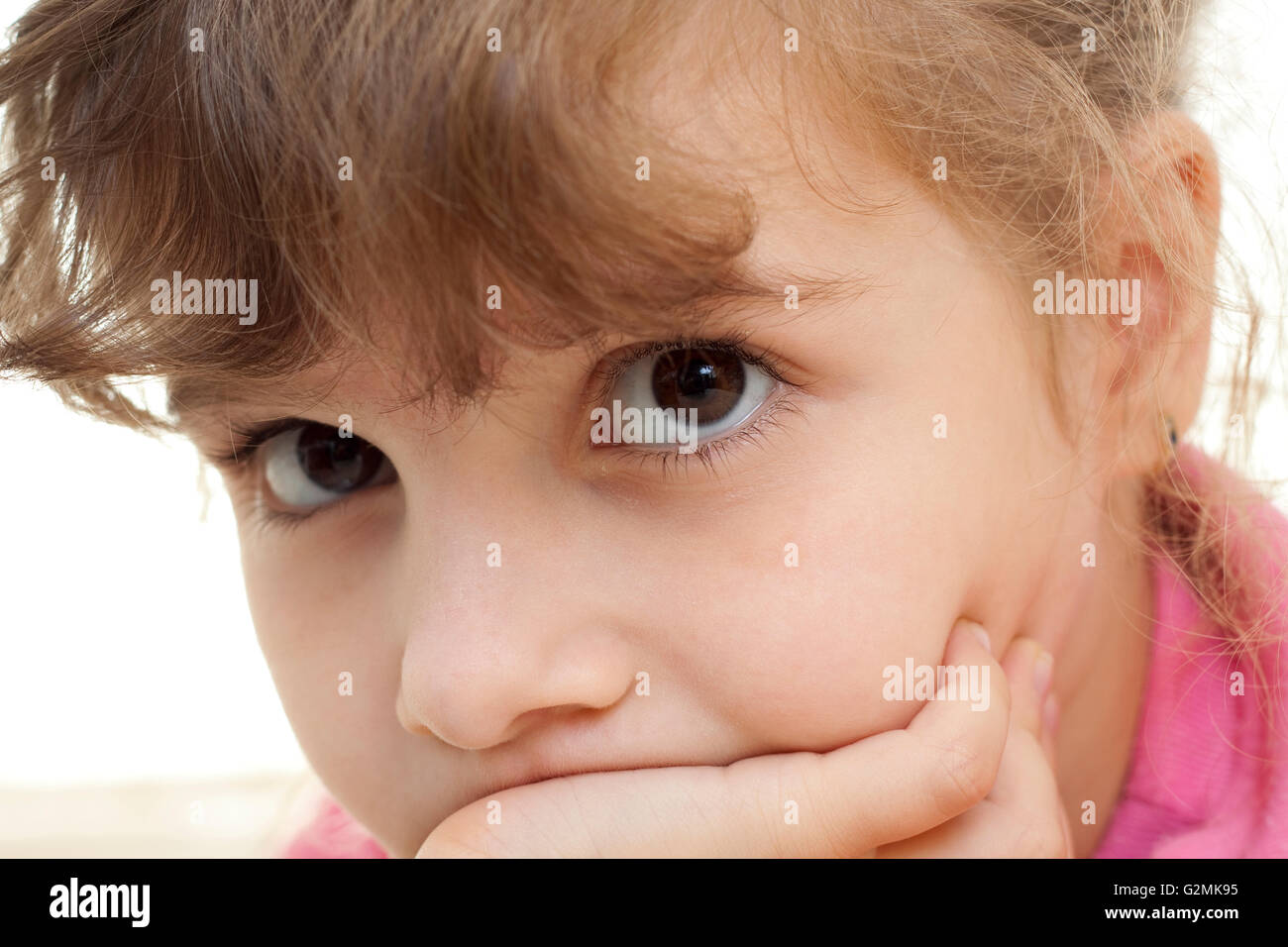 little girl closeup portrait on white background Stock Photo - Alamy